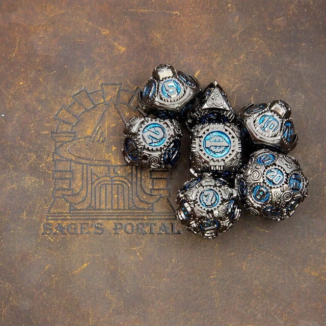 Sage's Artificer's Core Cerulean Essence Metal Polyhedral Dice Set ...