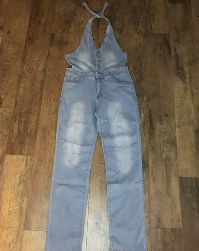 Women’s Halter Sleeveless Denim Jumpsuit V Neck Backless Overalls XL | eBay