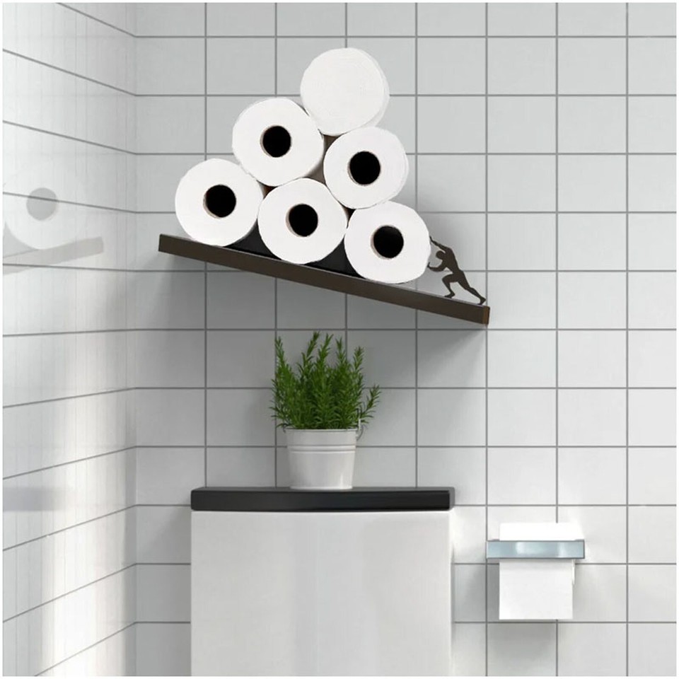 Floating Shelf Toilet Paper Holder Tilted Paper Roll Holder Storage ...