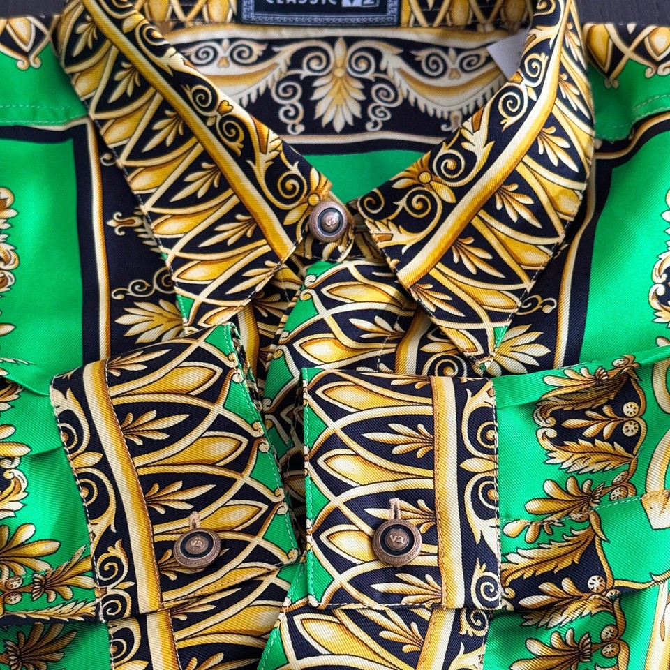 VERSACE CLASSIC V2 silk shirt Baroque with Greek scene size L | eBay