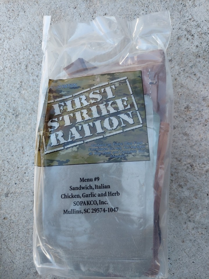 First Strike Ration MRE. Menu #9. Sandwich, Italian Chicken, Garlic And ...