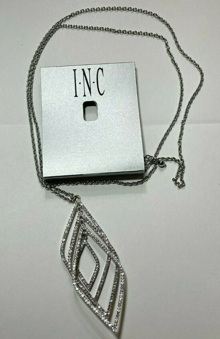 INC. Layered Crystal Pendant & .925 Sterling Silver Chain Necklace 32 ...