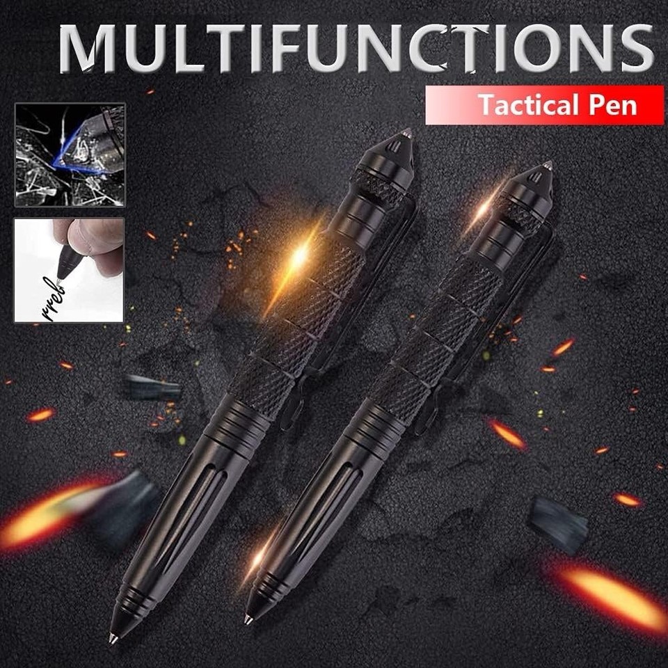 2 Pieces Tactical Pen Aluminum Self Defense with Glass Breaker Writing ...