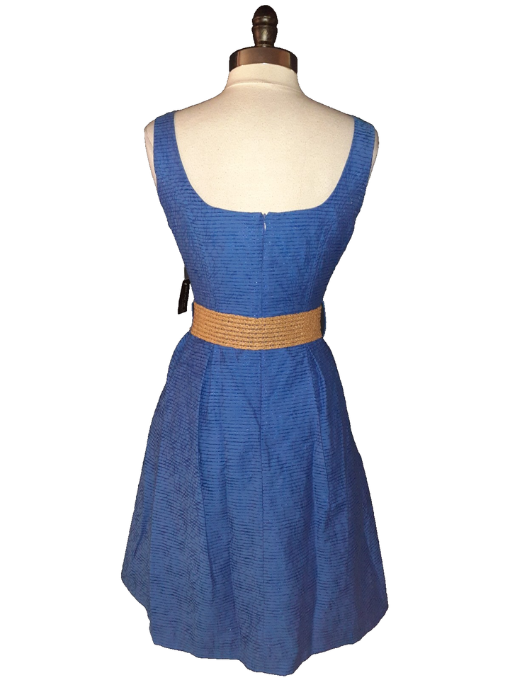 NEW NINE WEST Size 12 A-Line Dress Blue Floral Sleeveless Belt Pockets ...
