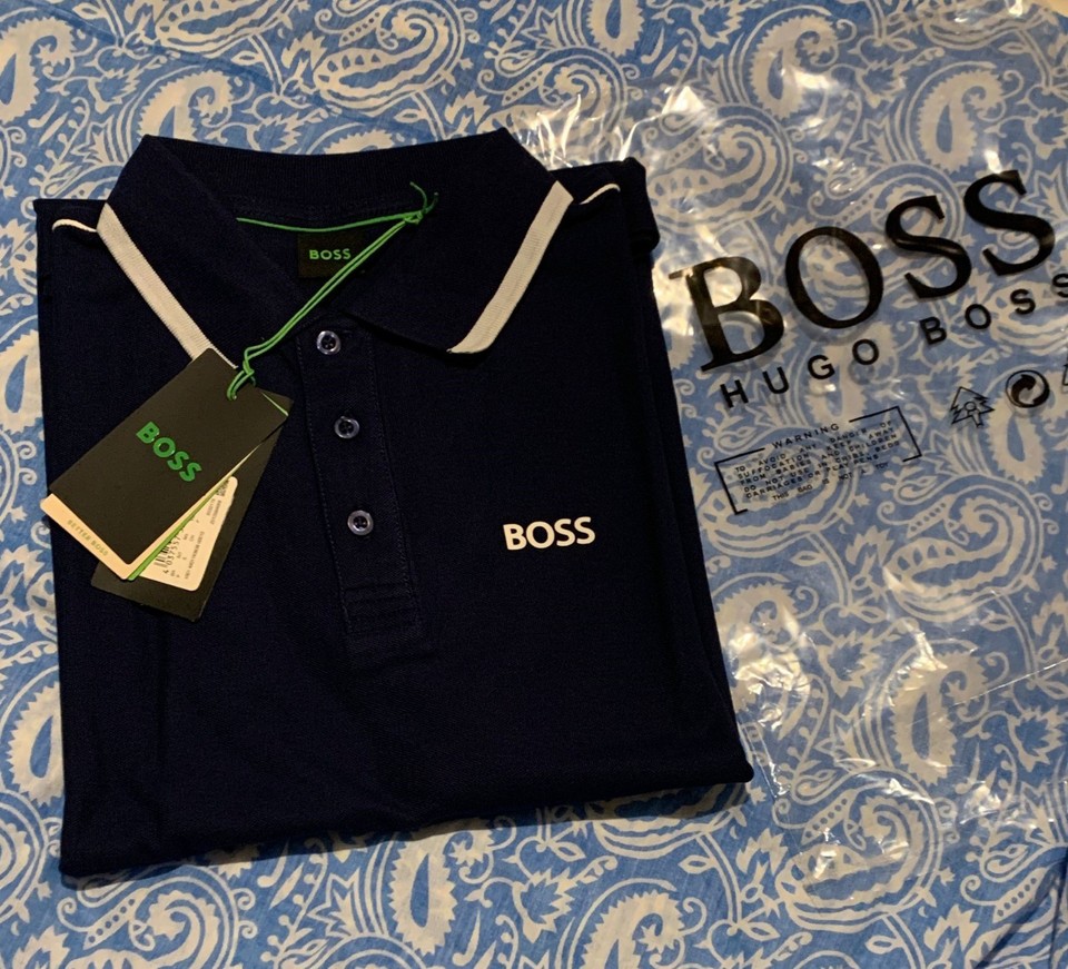 Dark Blue Polo Shirt Boss For Men's Short Sleeve Size Medium | eBay UK