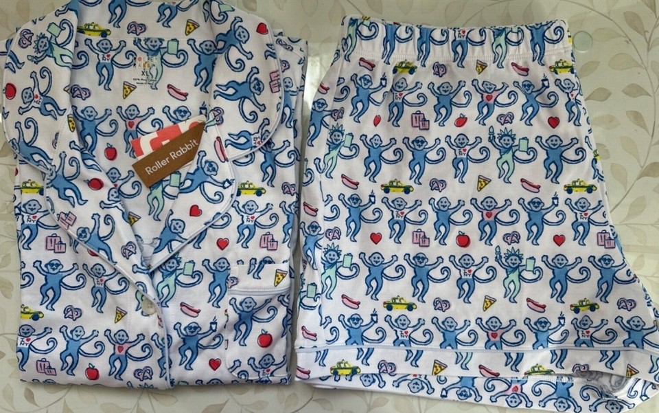 NWT Roller Rabbit NYC New York City Blue Monkey Polo Pajama Set PJ LIM ...