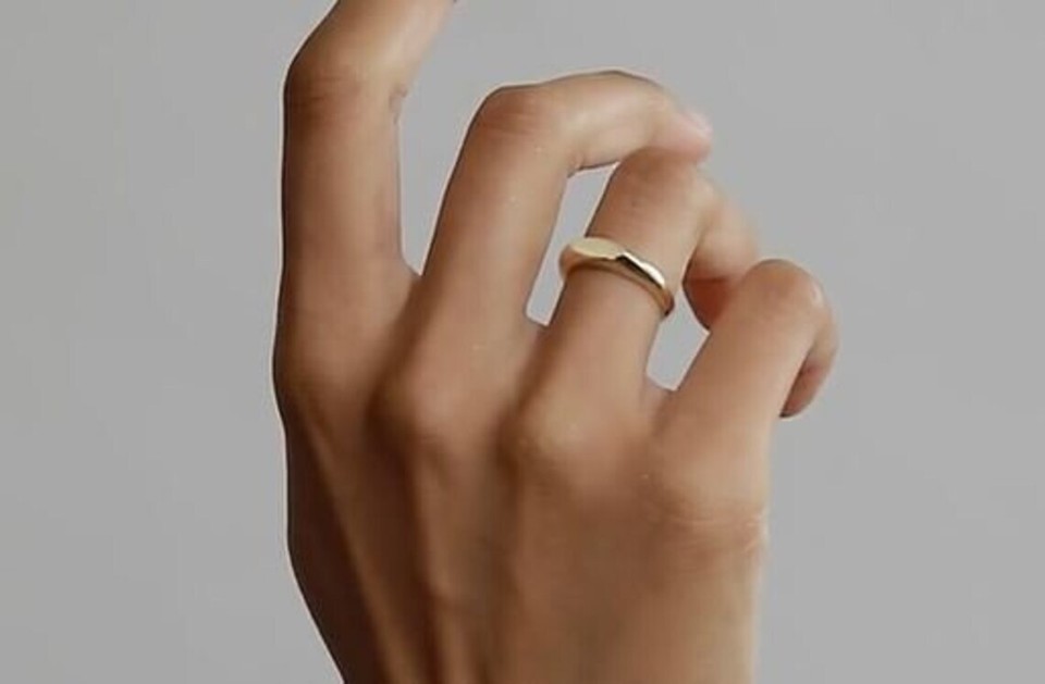14K Solid Gold Slim Signet Ring - Dainty Signet Ring - Minimal Stacking Ring | eBay
