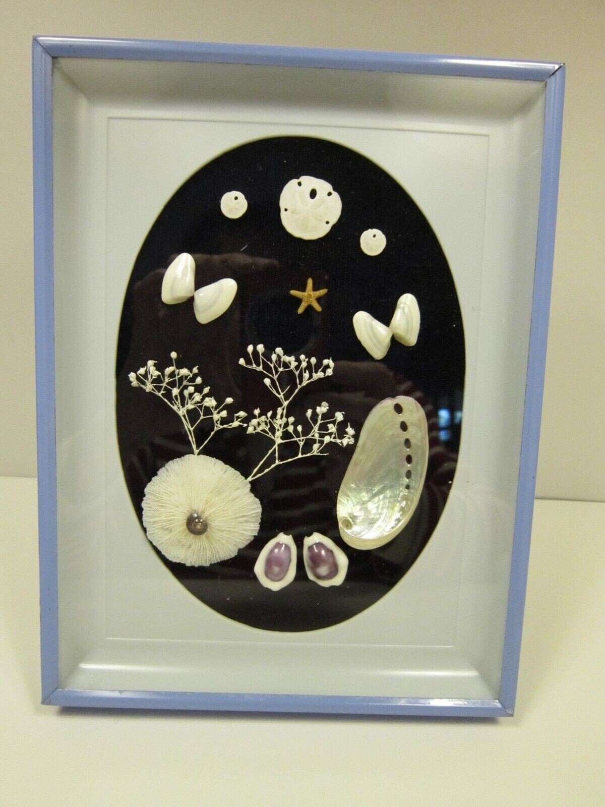 Vintage Shell Art Shadowbox. Framed in blue, measures 6" x 8". | eBay