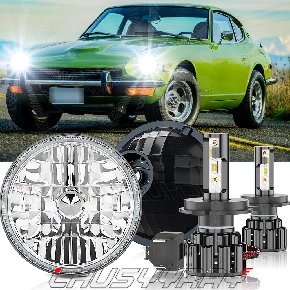 PAIR 7" inch Round LED Headlights High/Low Beam For Datsun 240Z/260Z ...