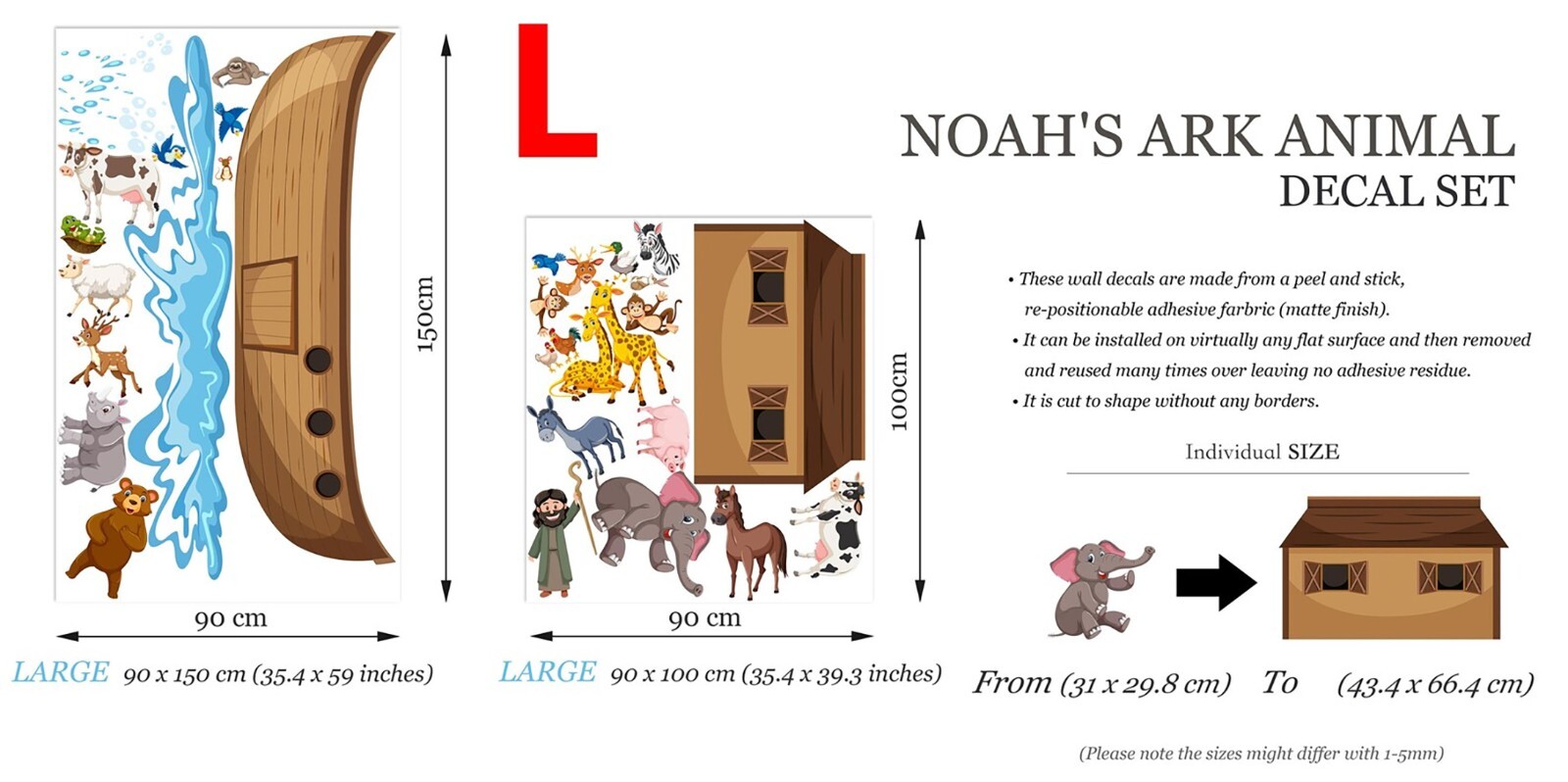 Noah's Ark Animals Elephant Giraffe Bear Cow Removable Nursery Wall ...