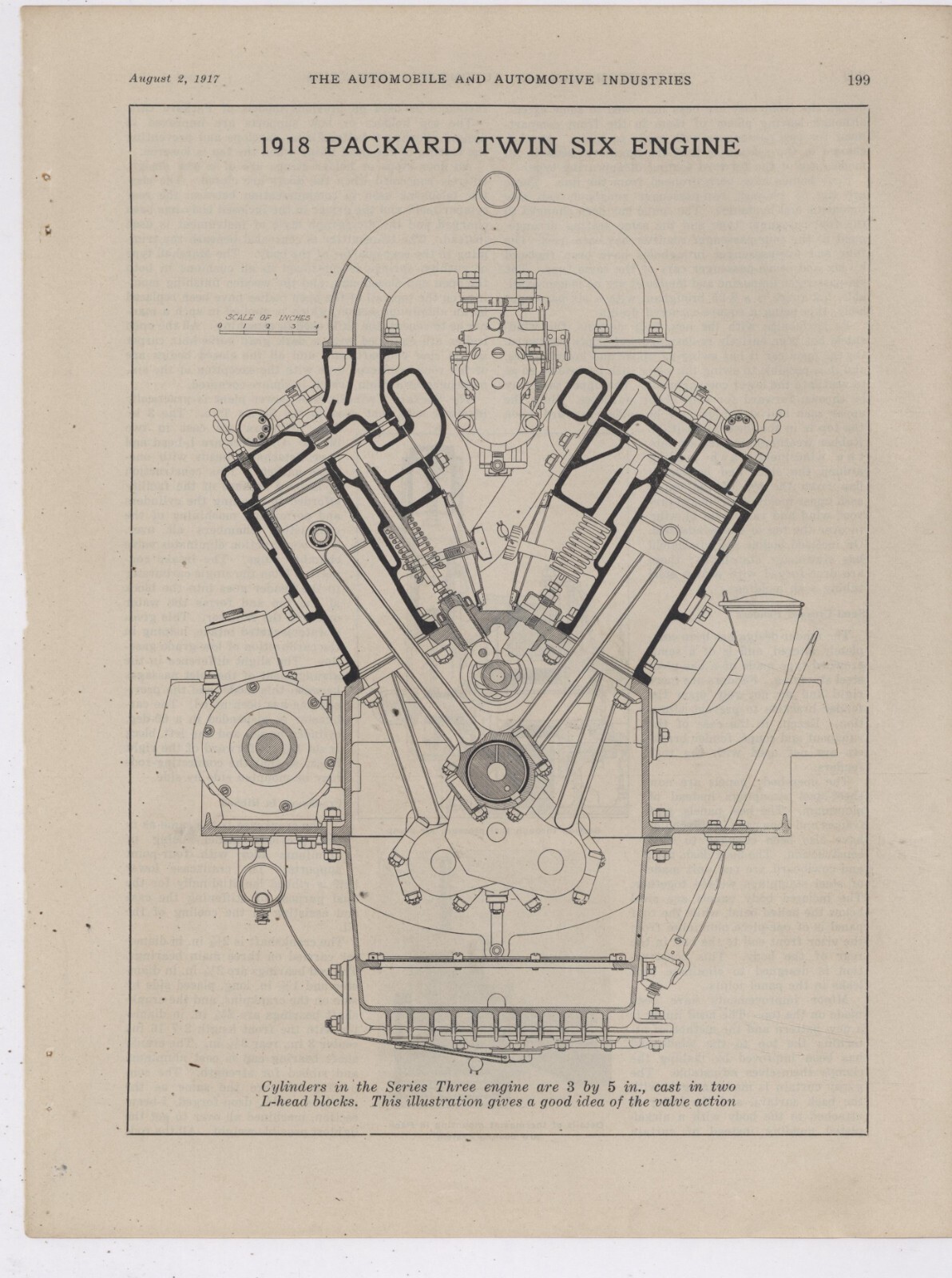 1917 Packard Twin Six Engine Magazine Cutaway Diagram: Valve Action ...