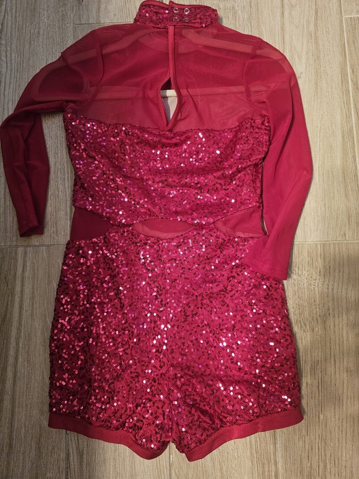 WEISSMAN Red Sequin Sheer Cutouts BIKETARD Dance Costume SA S ADULT | eBay