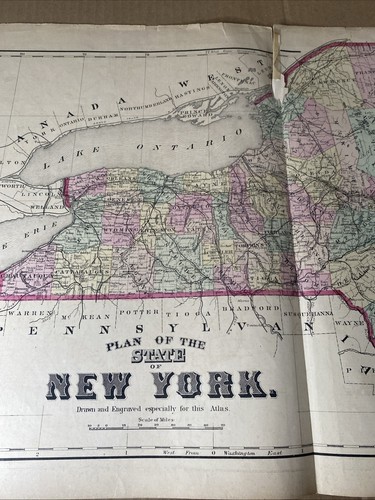 Original 1869 BEERS ATLAS NEW YORK STATE MAP 15 x 22 inches Hand ...