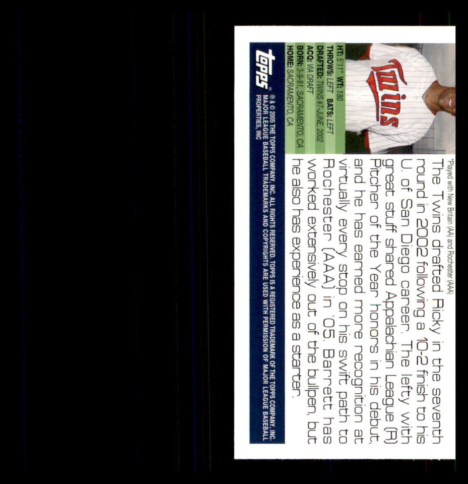 2005 Baseball Topps U&H Ricky Barrett Minnesota Twins #UH259 FY RC | eBay