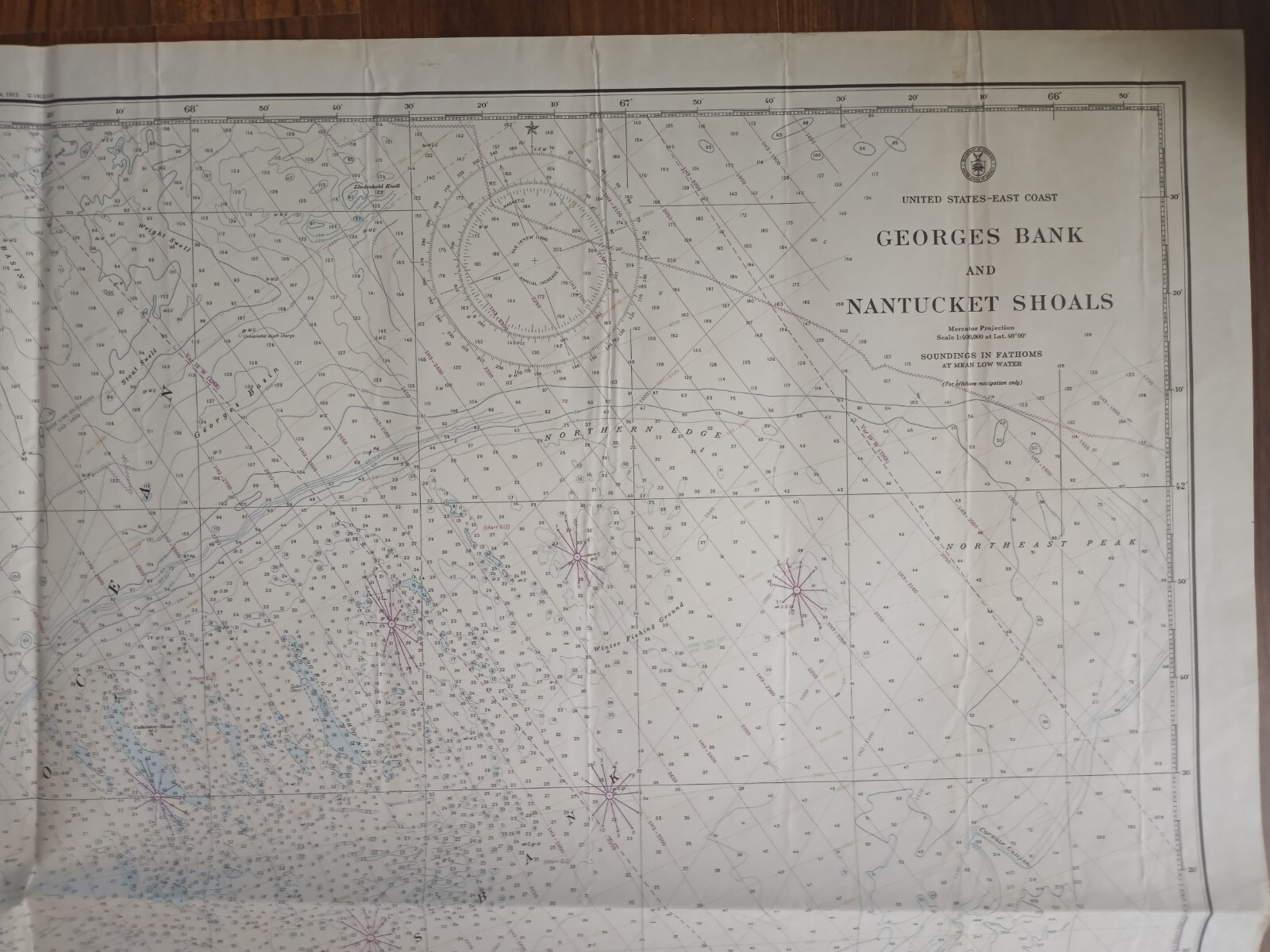 ORIGINAL ANTIQUE MAP TERRITORY NAUTICAL CHART Georges Bank and ...