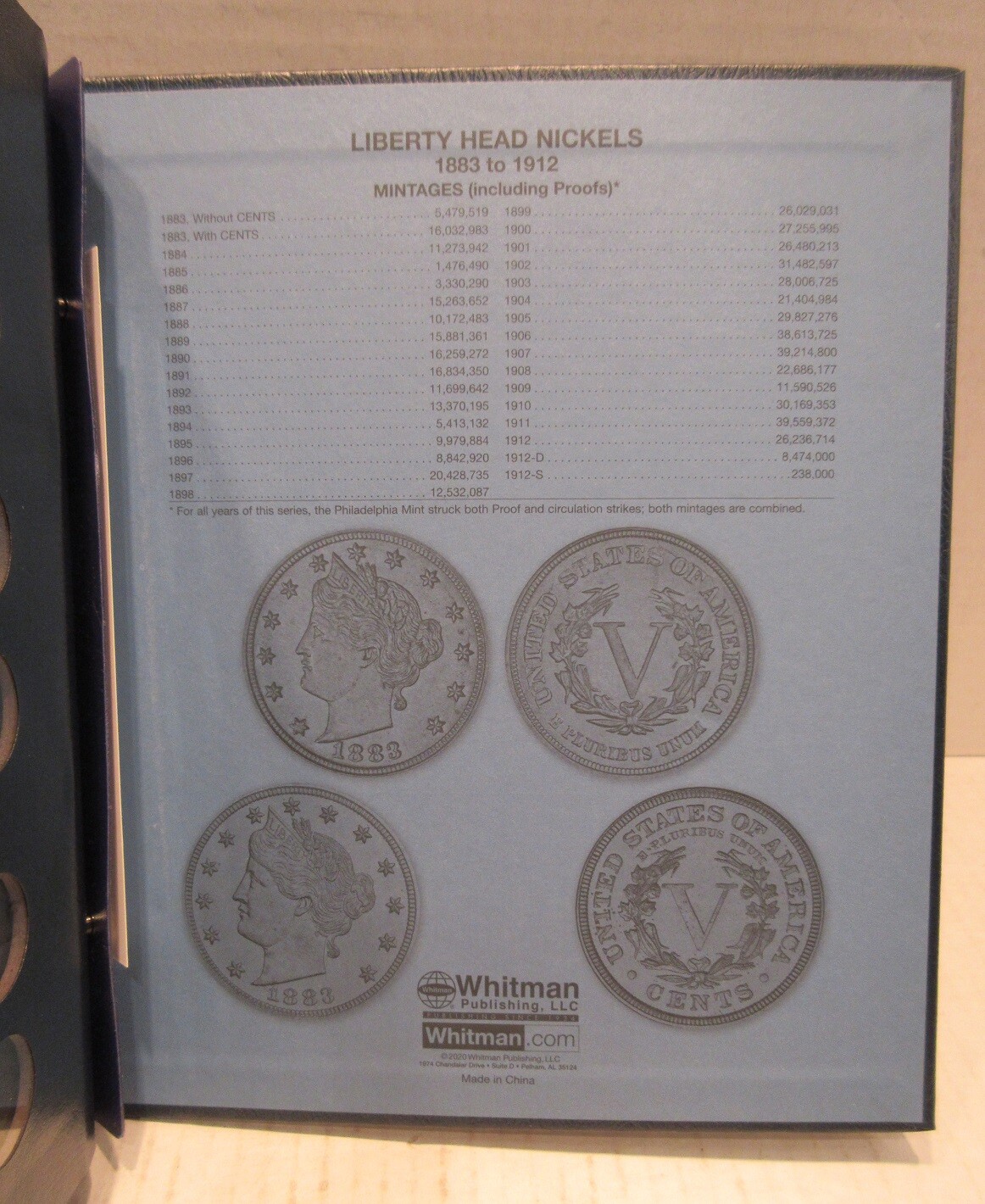 2 Page Whitman Classic Coin Album #9114 Liberty Head "V" Nickels 1883 ...