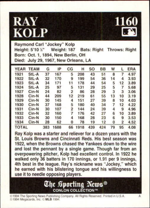 1994 Conlon TSN #1160 Ray Kolp | eBay