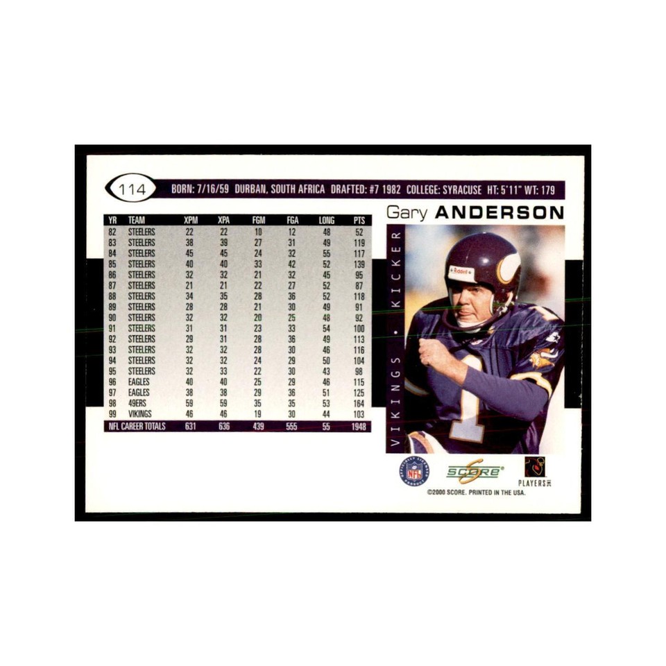 Gary Anderson 2000 Score #114 Football Cards Football Card NM | eBay
