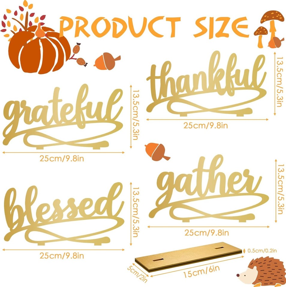 4 Pieces Thanksgiving Fall Letter Table Sign Thankful Grateful | eBay