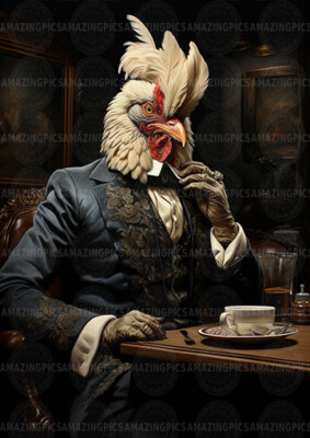 Victorian Rooster Gentleman Art Print Aristocratic Animal Portrait ...