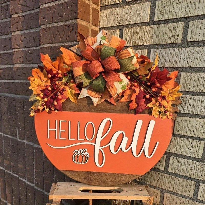Hello Fall Front Door Sign Autumn Wreath Maple Leave Bow Pumpkin for ...