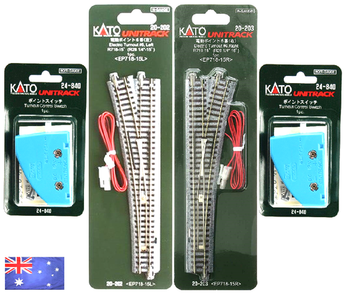 KATO 20-202, 20-203 Left/Right Turnouts & two 24-840 Turnout Switches ...