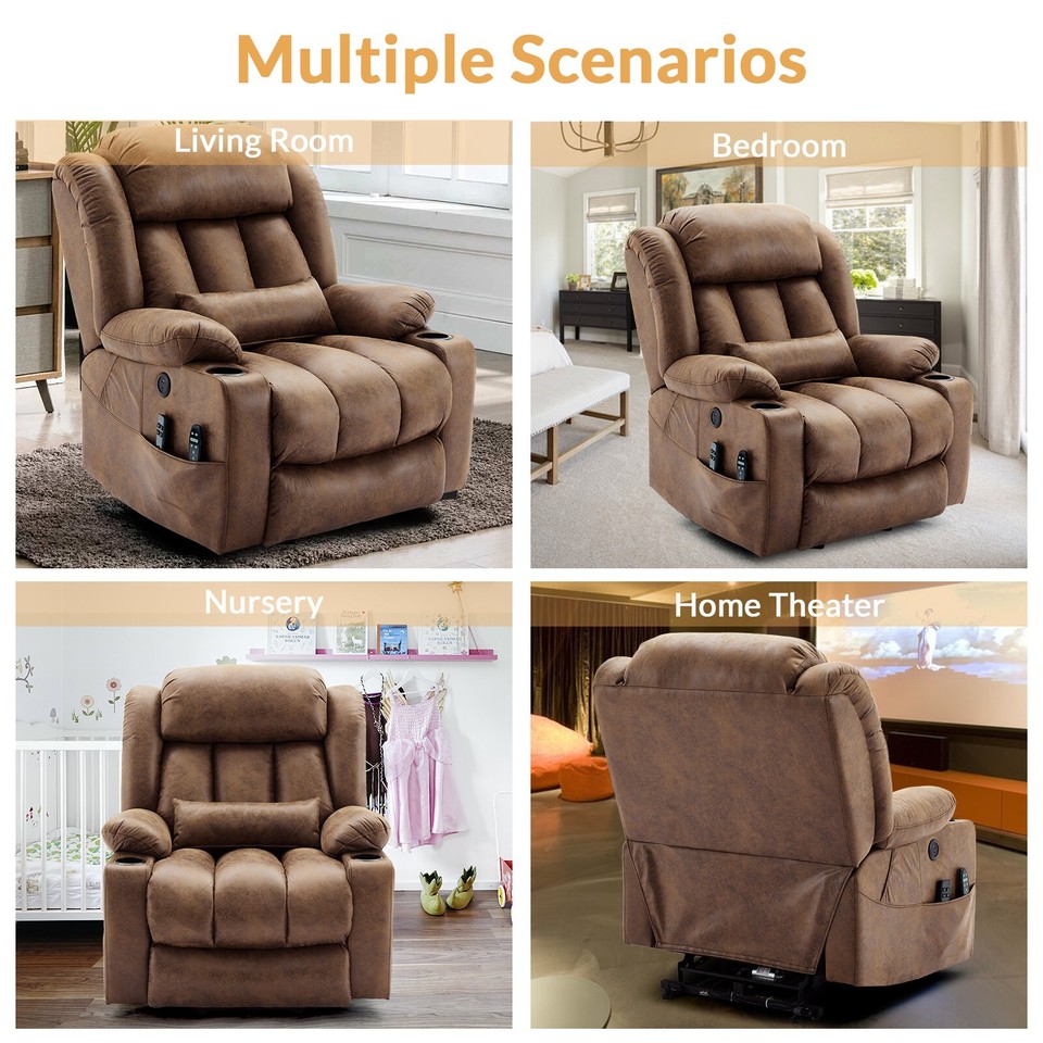 Oversized Dual Motor Lay Flat Sleeper Power Lift Recliner with Extended ...