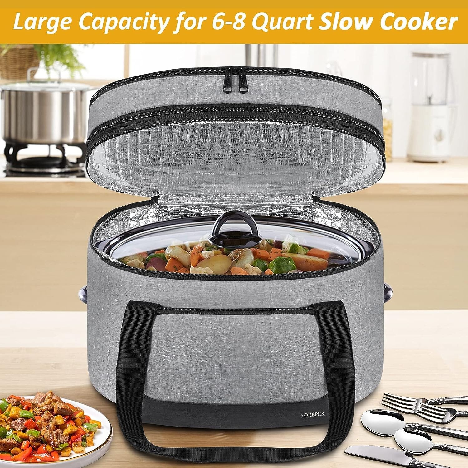 2 Layer Slow Cooker Carrier, Compatible with 6, 7, 8 Quart Crock-Pot ...