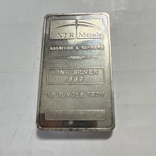 NTR Metals 10 oz .999 Fine Silver Bar Assayers & Refiners 10 Ounce ...