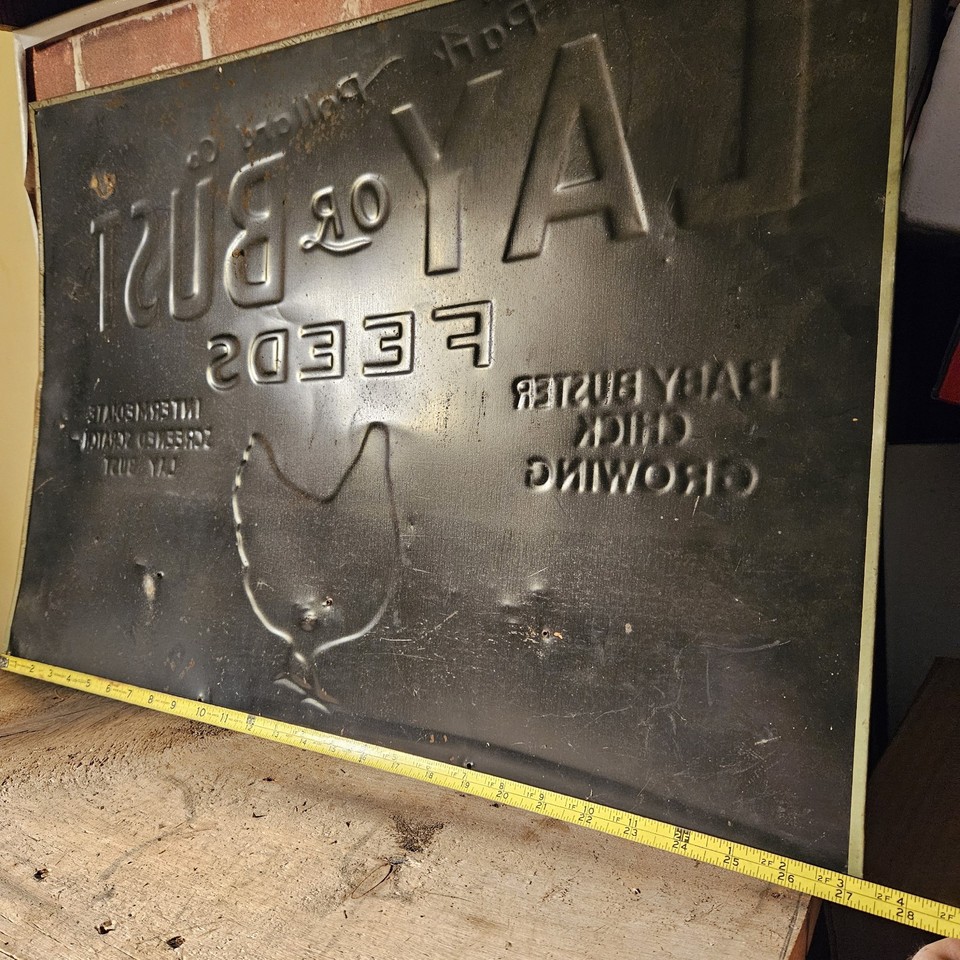 VINTAGE PARK & POLLARD LAY OR BUST FEEDS CHICKEN FARM TIN SIGN - ALL ...