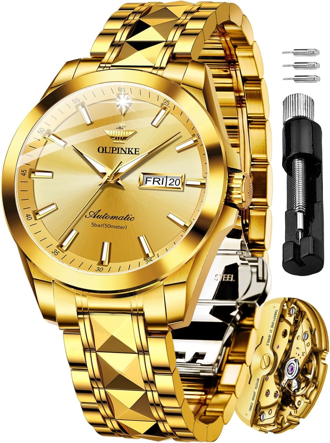 OUPINKE Mens Automatic Watches Gold Diamond Dress Self Winding ...