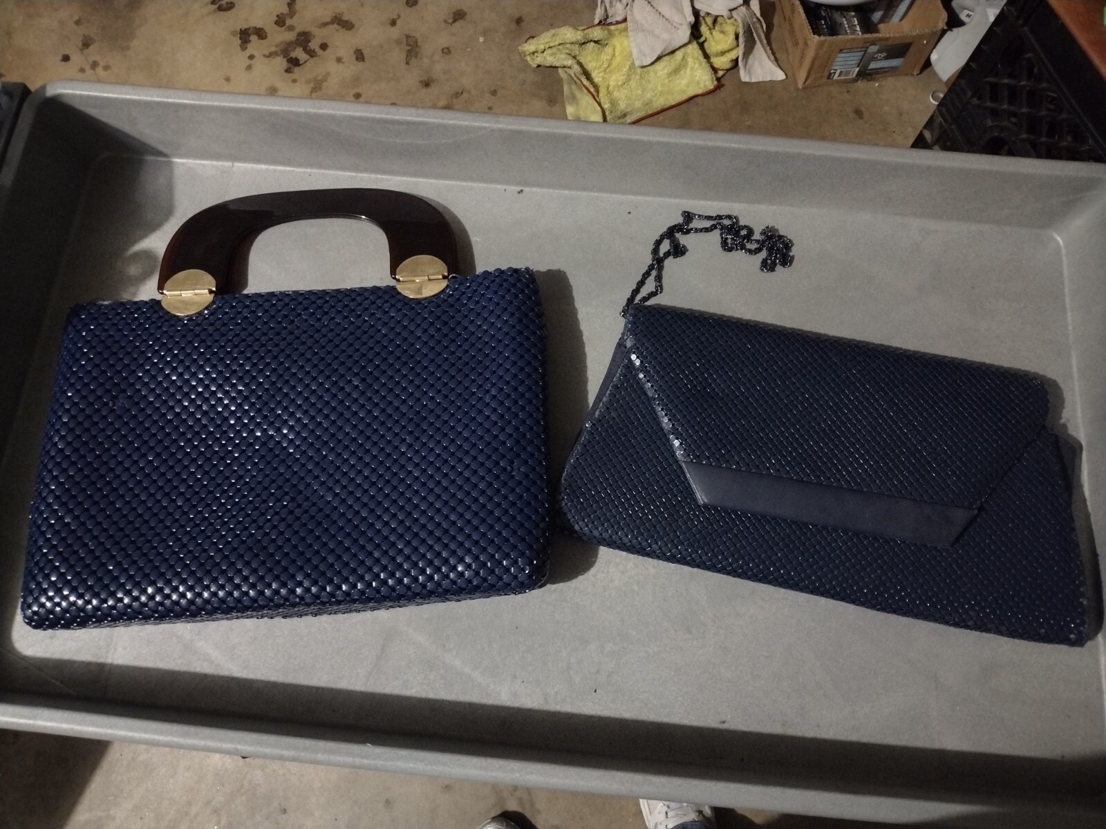 Vintage Mesh 70’s Navy Bakelite Handled Purse and Clu… - Gem