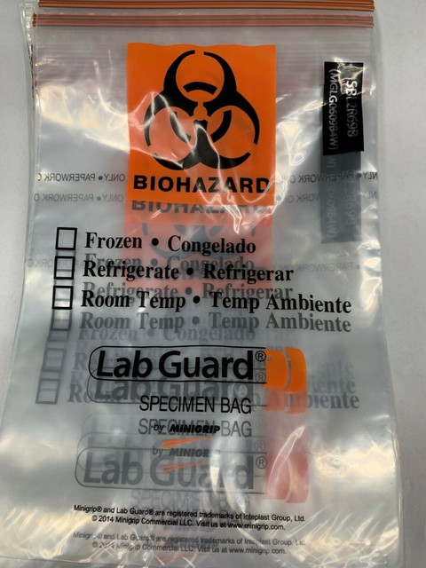 QTY/50 Lab Guard Biohazard Mini Grip Specimen Bag 6x9 Polyethylene ...