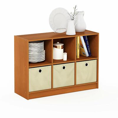 Cherry 6 Cube Wooden Bookcase Bookshelf Office 3 x 2 Ivory Storage Bins ...