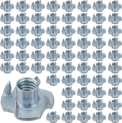 300 PCS 1/4 Inch -20 T-Nuts, 4-Pronged Tee Nut, Zinc-Coated Steel T ...
