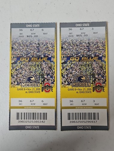 Ohio State Buckeyes Vs Michigan NCAA Football Ticket Stub November 2009 ...