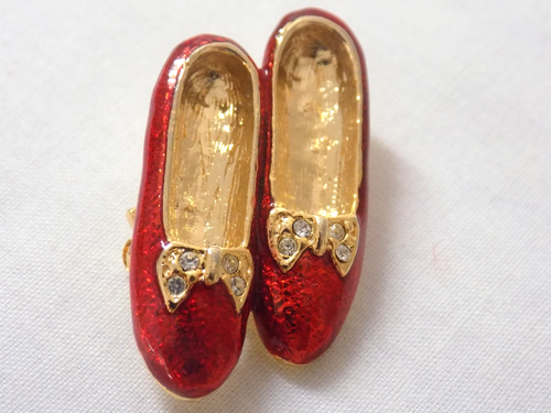Vintage Ruby Red Enamel & Rhinestone Gold Tone Slippers Brooch | eBay