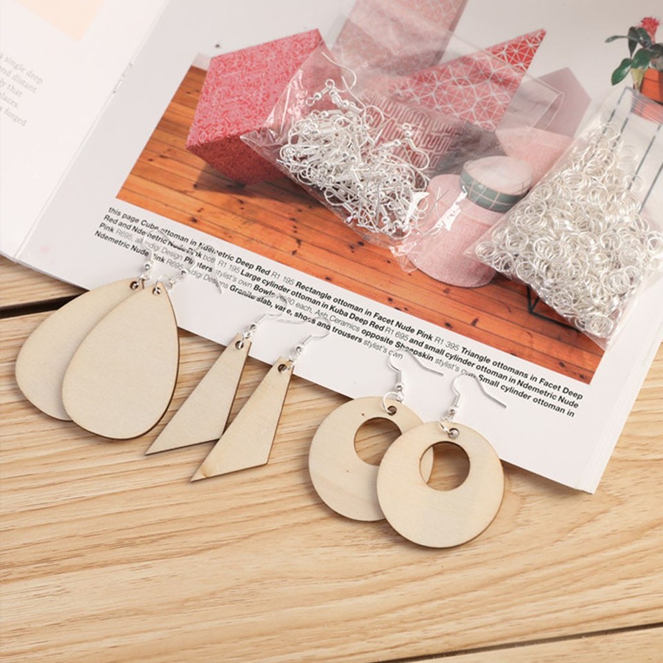 60 Pcs Wood Blanks Charms Jewelry Making Earring Findings Craft Shapes ...