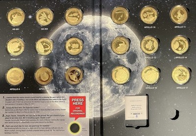 ~2019-Apollo 50th Anniversary Missions 24k gold plated 18 Coin Set-w ...