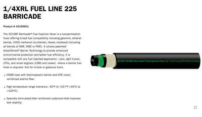Gates Barricade Fuel Injection (MPI) Hose 1/4 inch ID, Sold in 3 FOOT ...