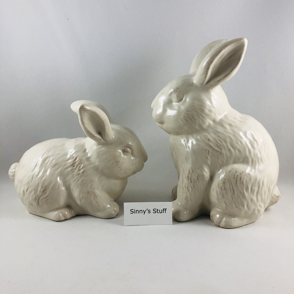 Set of 2 Threshold Easter 2023 Bunny Rabbit Figures Cream Ceramic Med ...