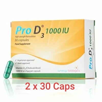 Pro D3 1000 IU (Vitamin D3-1,000/25mcg) 30 Caps X 2 Pack Suitable for ...