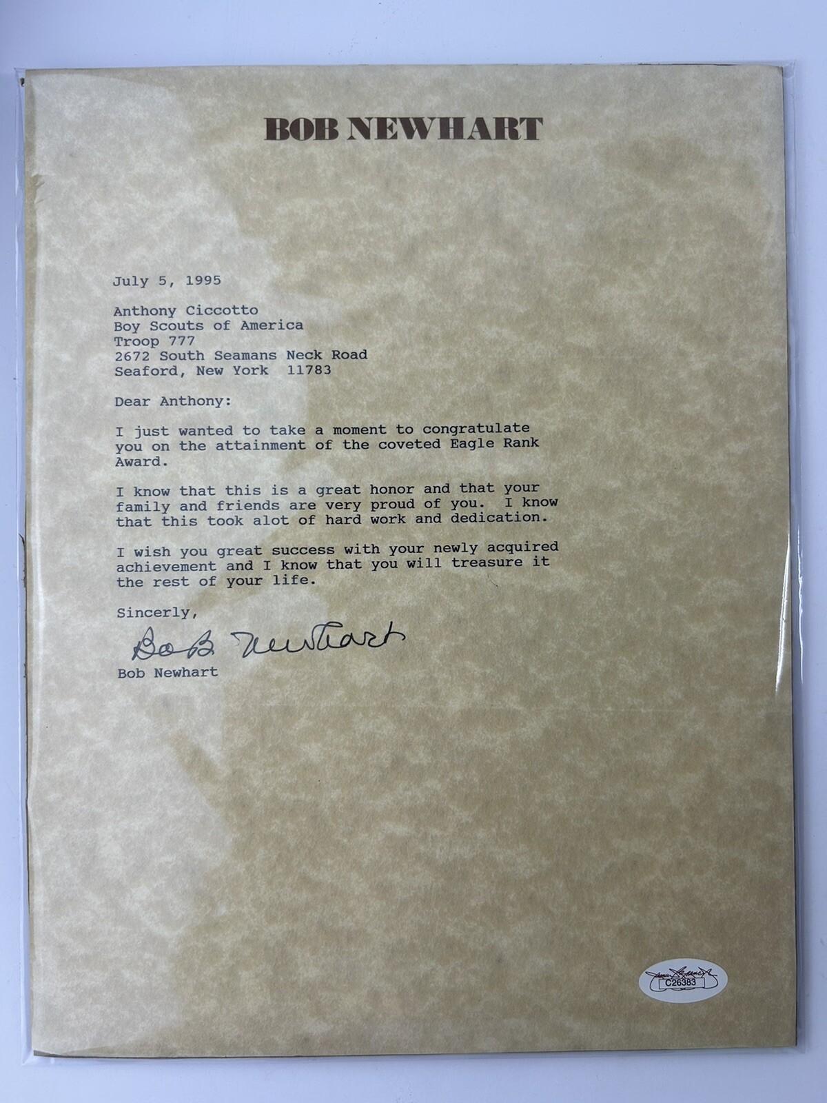 Bob Newhart Signed Letter on Bob Newhart Letterhead Autographed JSA COA ...