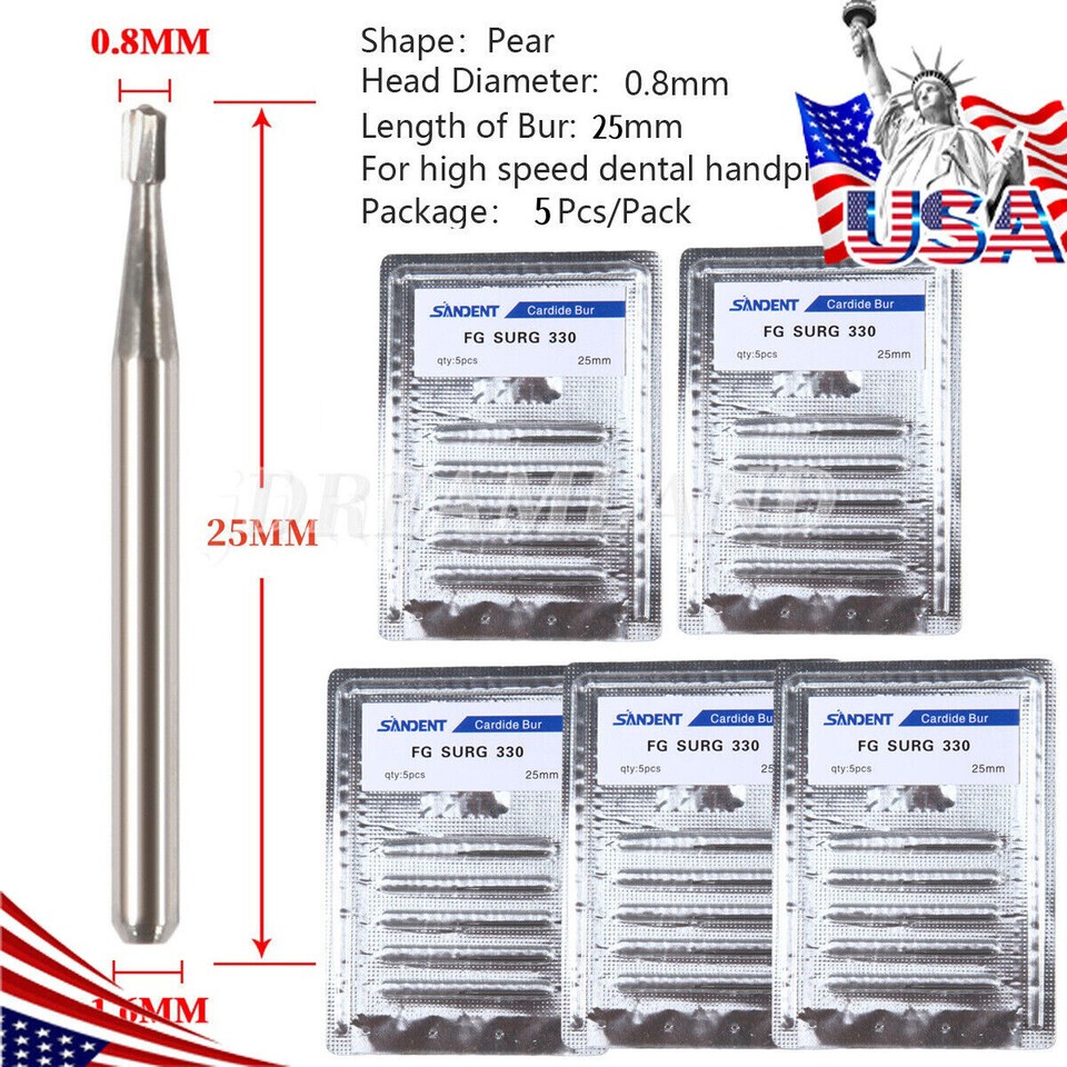 FG-SURG-330 Dental Pear Shape Carbide Burs 25MM High Speed Surgical ...
