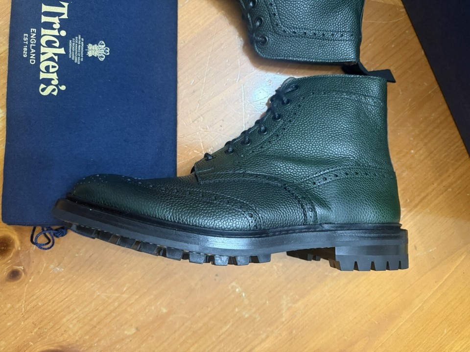 Made In UK - 11 US (10UK) - Trickers -Stow Boots - GREEN Scotch Grain ...