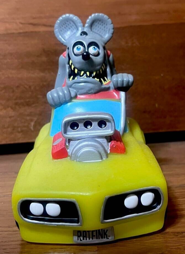 RF Rat Fink Ed"BigDaddy"Roth Piggy Bank with Figure Riding Hot Rod Car ...