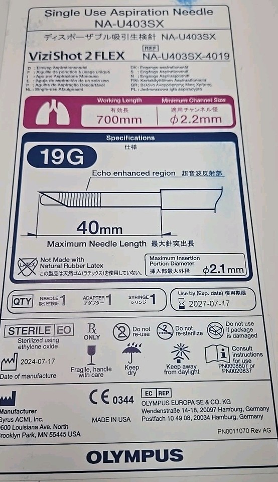 Olympus NA-U403SX-4019 ViziShot 2 Flex 19G Aspiration Needle, 2027 | eBay