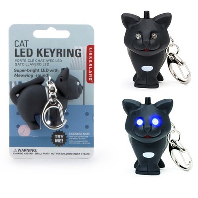 Kikkerland Black Cat LED Keyring Light Up Eyes Meowing Sound Key Chain ...