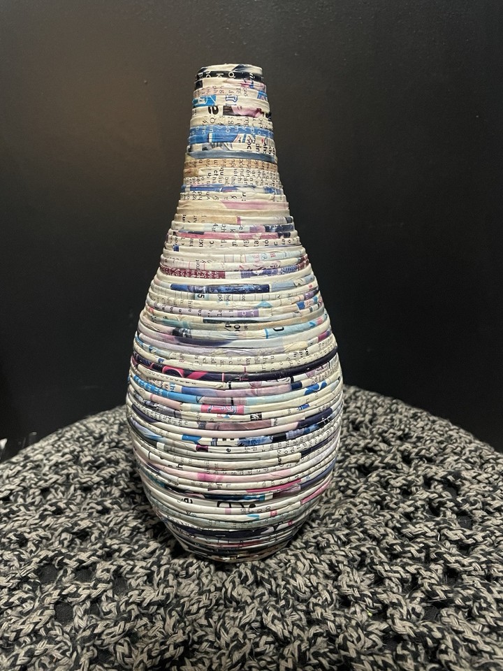 HTF Anthropologie Paper Rolled Collage Vase Multi Color 14” X 6" Vase ...