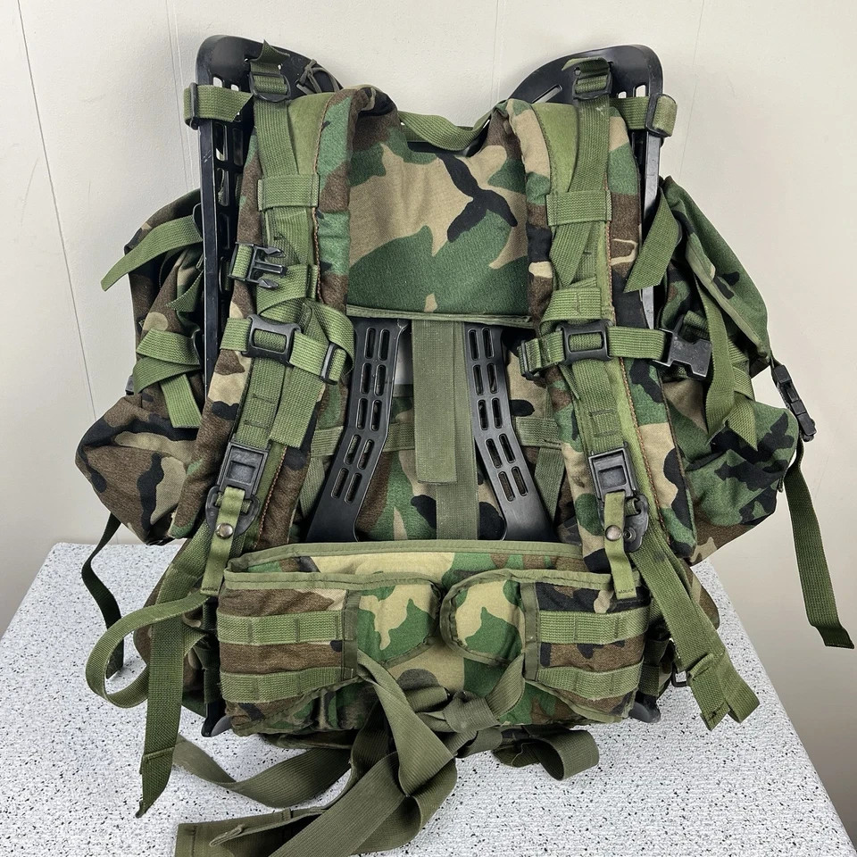 Molle II Woodland M81 Rucksack w/frame and all components US Issue Used ...